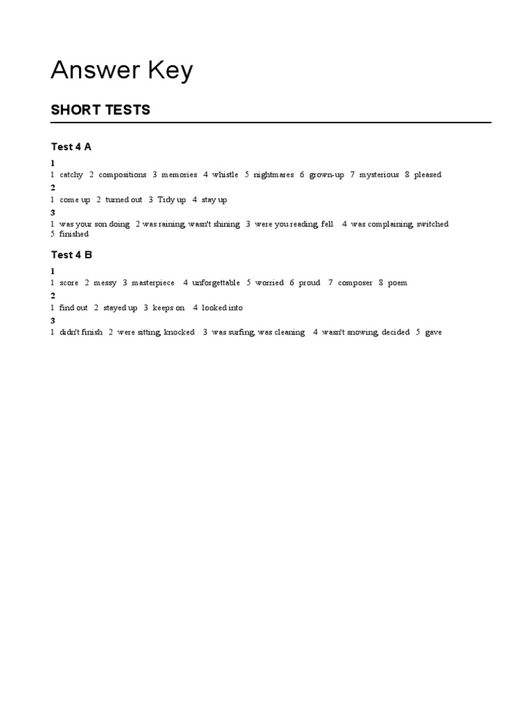 Answer Key: Short Tests | PDF