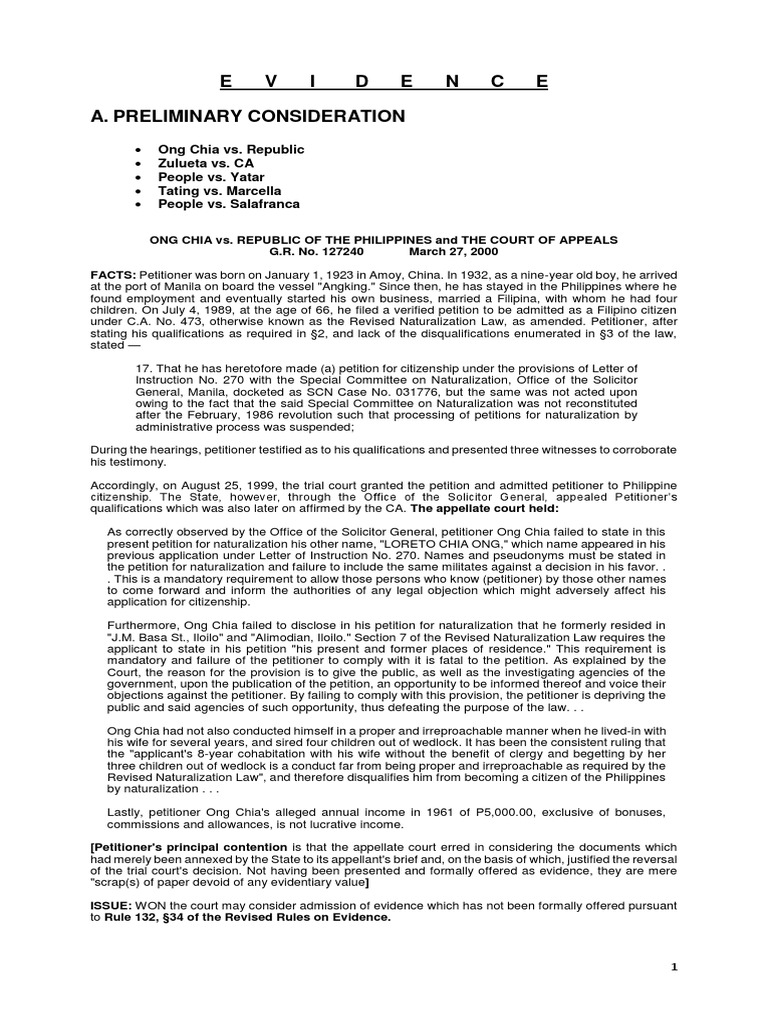 Analysis of Key Evidence Law Cases Regarding Admissibility of Evidence ...