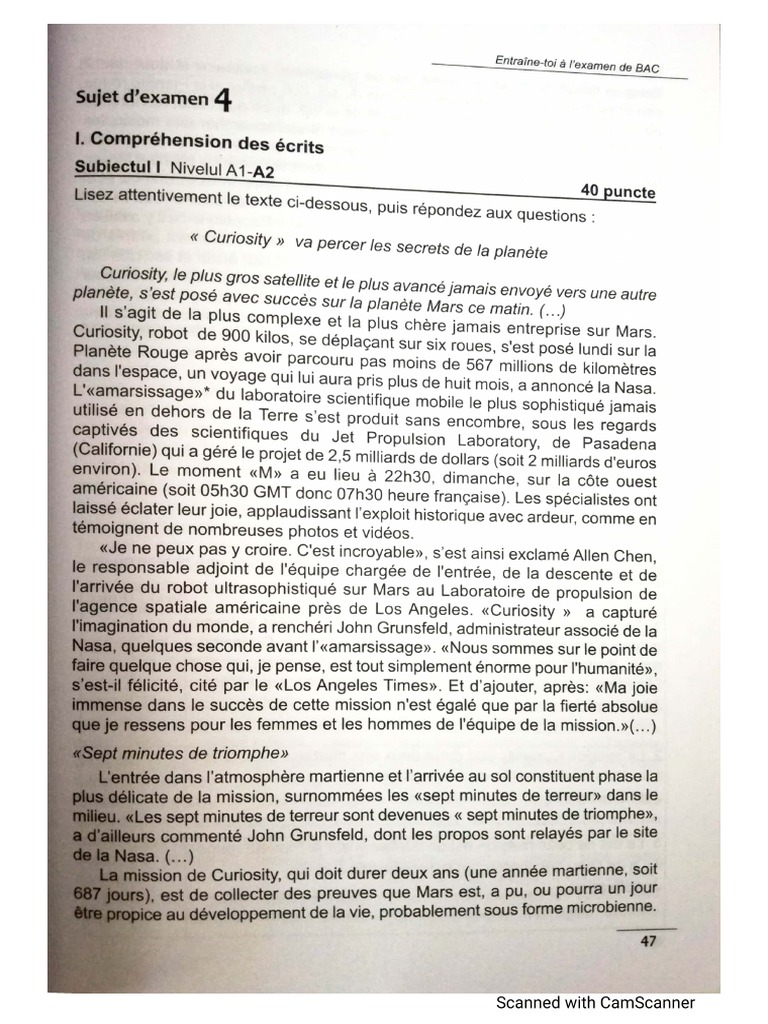 Exerciții Bac Franceza 1 | PDF