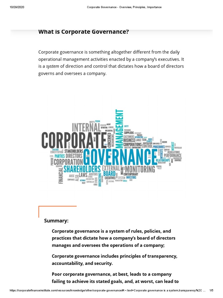 Corporate Governance - Overview, Principles, Importance | PDF ...