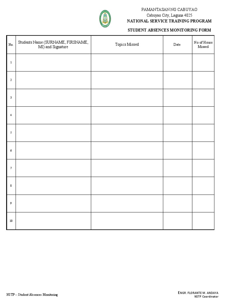 Absences Monitoring Form | PDF