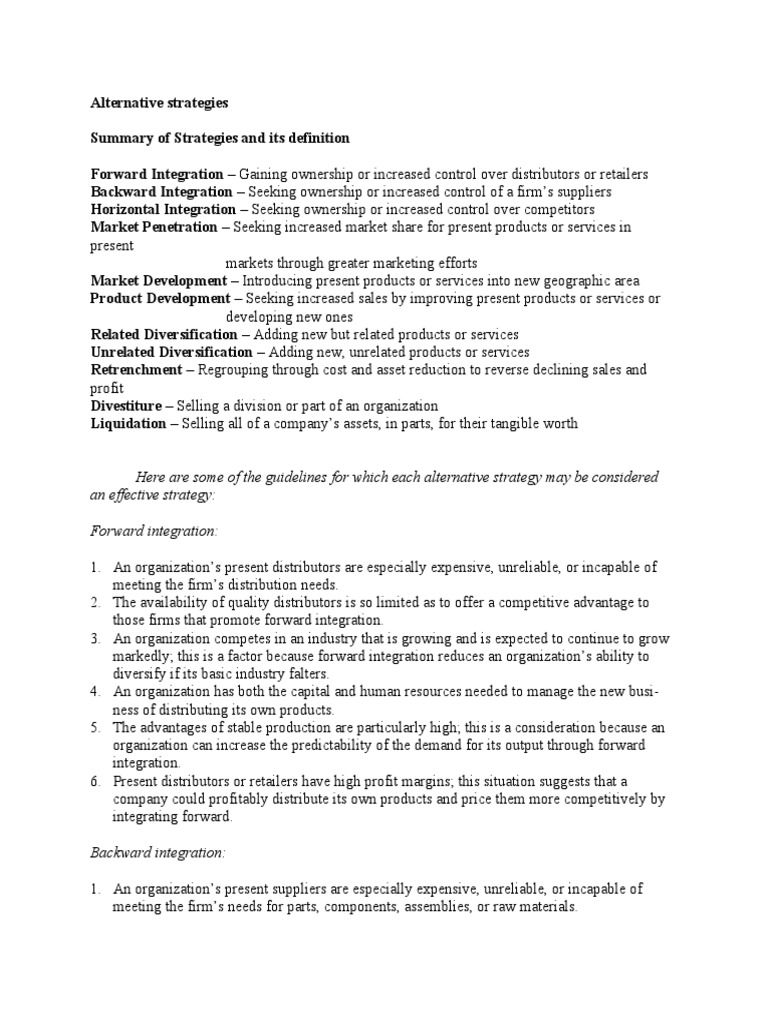 Here Are Some of The Guidelines For Which Each Alternative Strategy May ...