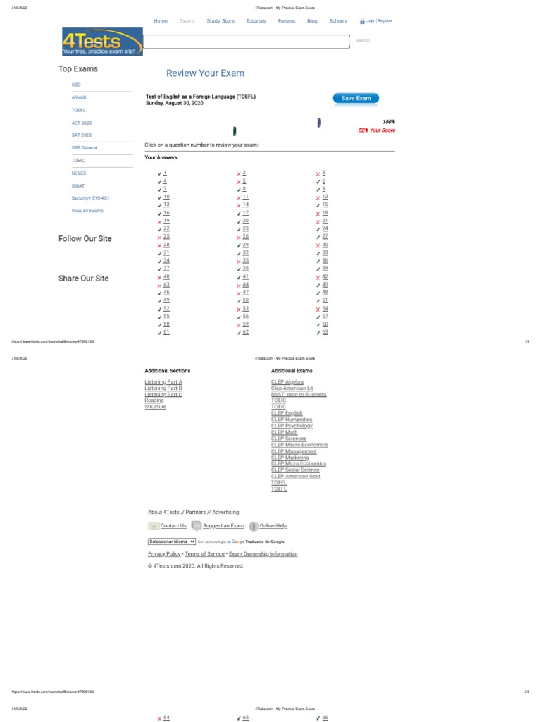 My Practice Exam Score | PDF | Test (Assessment) | Data Collection