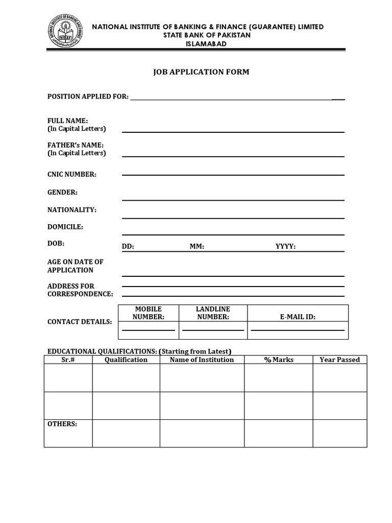 Job Application Form: (In Capital Letters) | PDF