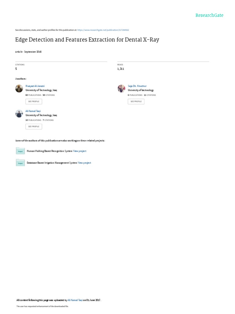 Edge Detection and Features Extraction For Dental X-Ray: September 2016 ...