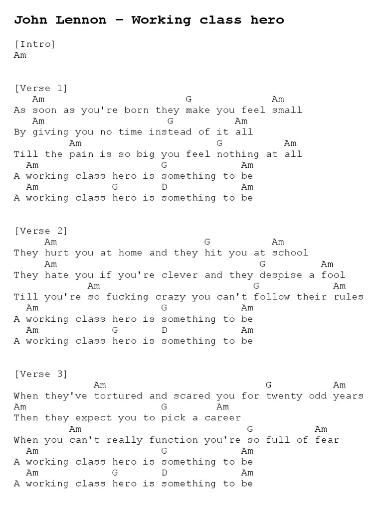 Working Class Hero Guitar Chords