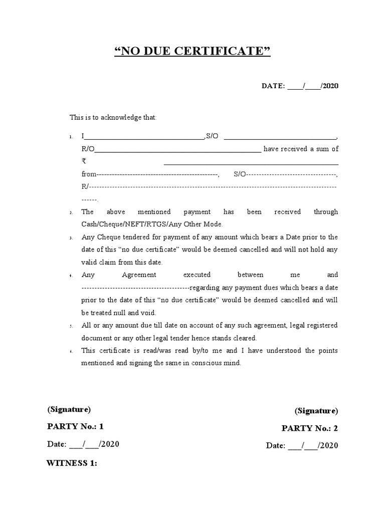 No Due Certificate Template | PDF