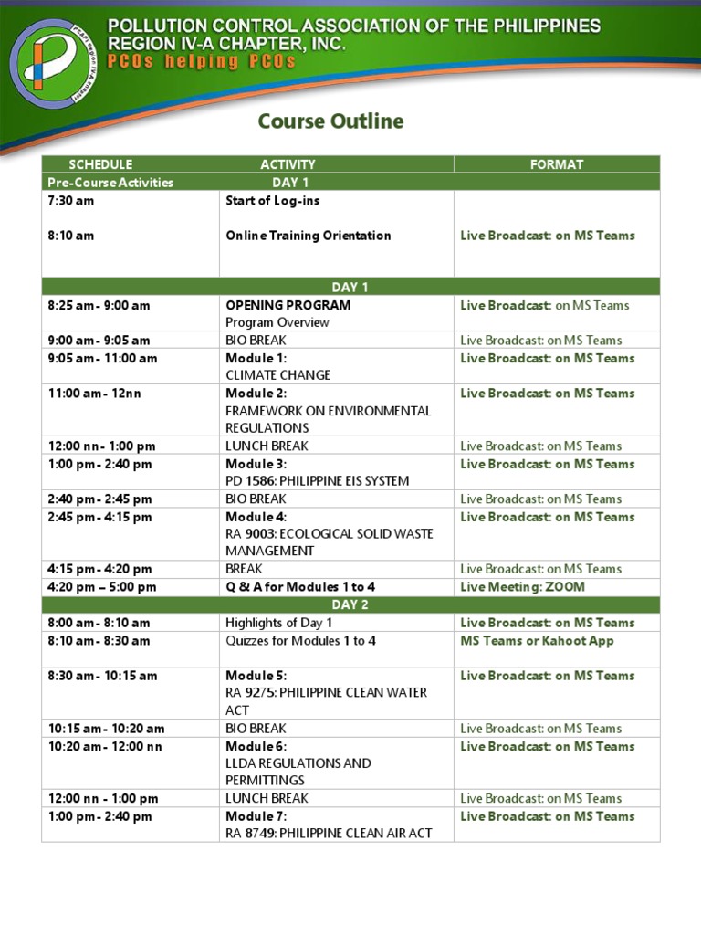 PCAPI Environmental Training Schedule | PDF | Environmental Social ...