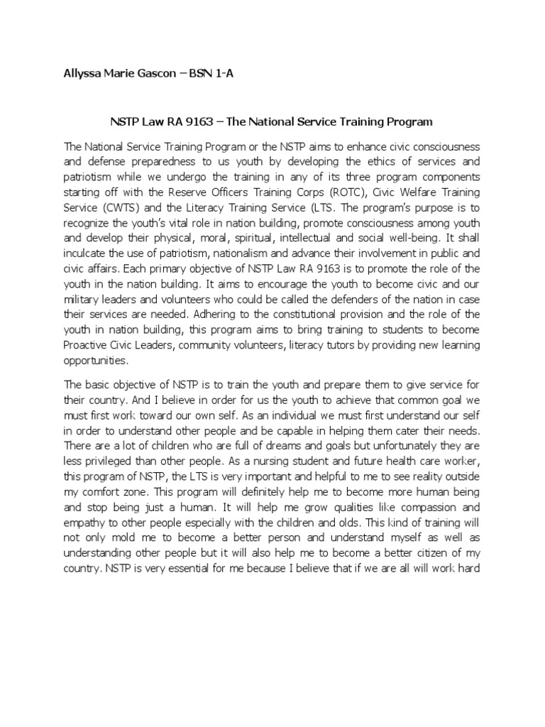 RA 9163 - Allyssa Marie Gascon BSN 1-A | PDF | Reserve Officers ...