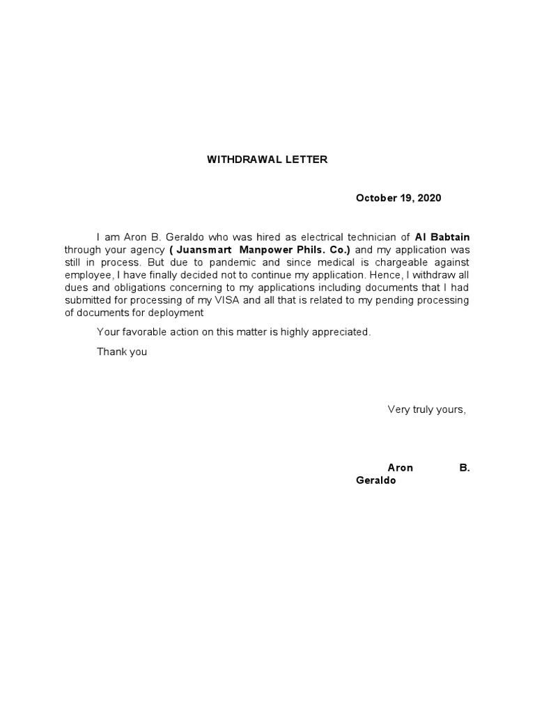 Withdrawal Letter | PDF