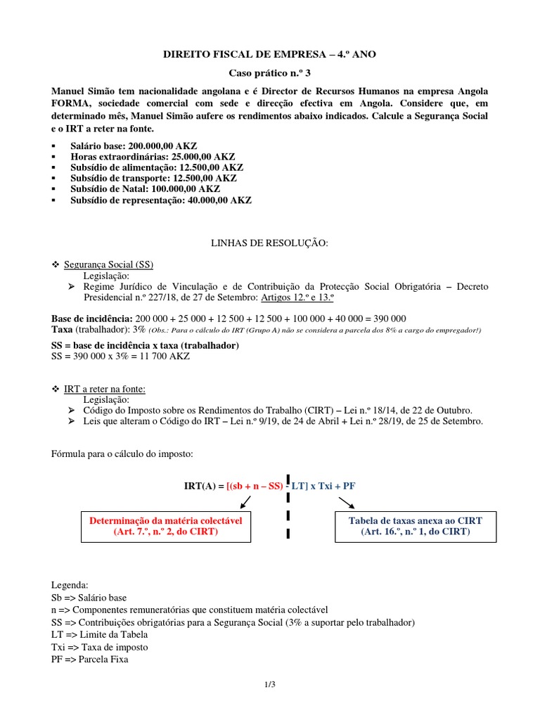 Caso Resolvido IRT - A | PDF | Angola | Impostos