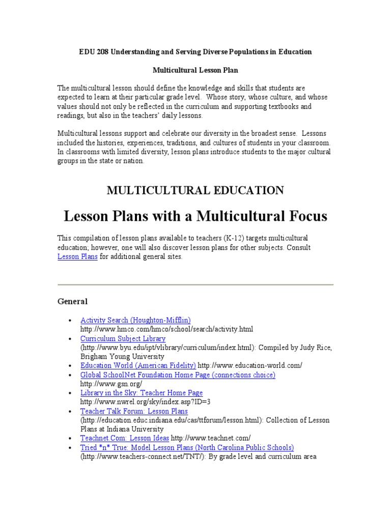 Lesson Plans With A Multicultural Focus | PDF | Lesson Plan | Curriculum