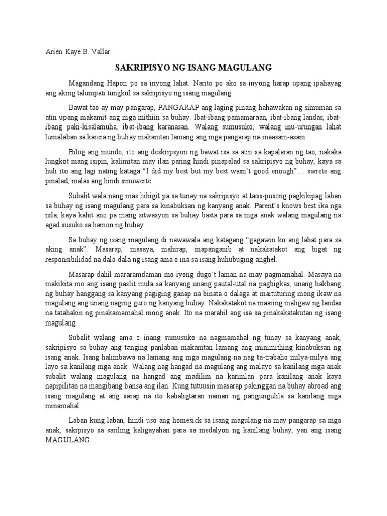 Sakripisyo NG Isang Magulang | PDF