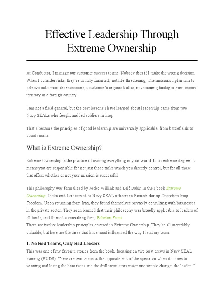 Effective Leadership Through Extreme Ownership | PDF | Leadership ...