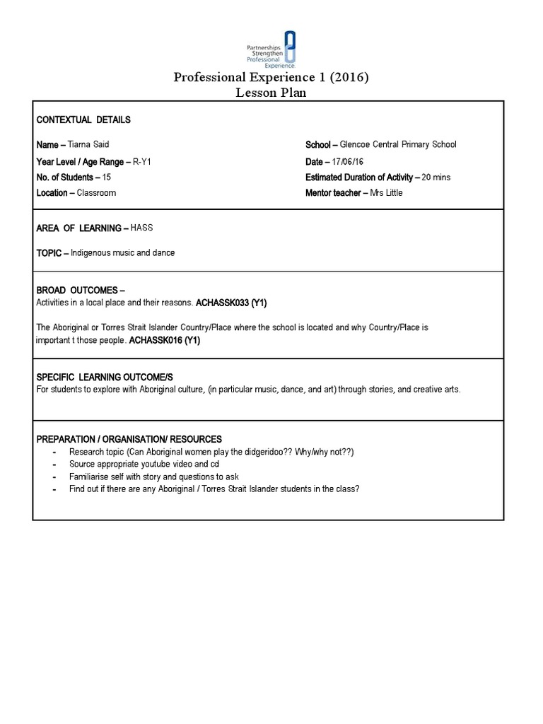Lesson Plan 3 - Aboriginal Music and Dance | PDF | Lesson Plan | Mentorship