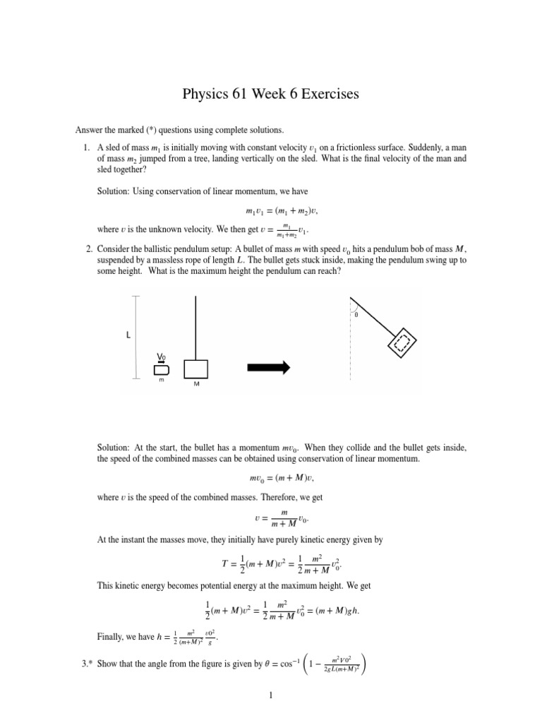 Physics 61 Week 6 Momentum Exercises | PDF | Collision | Theoretical ...
