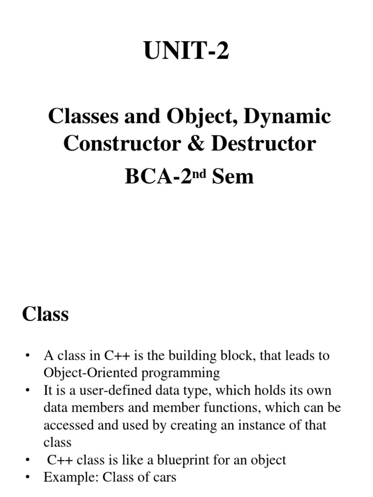 Unit 2 Classes And Object Dynamic Constructor And Destructor Bca 2 Sem Pdf Constructor