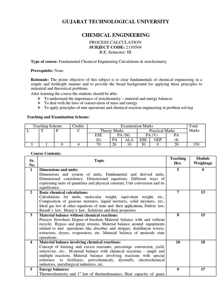 Chemical Engineering Process Calculations | PDF