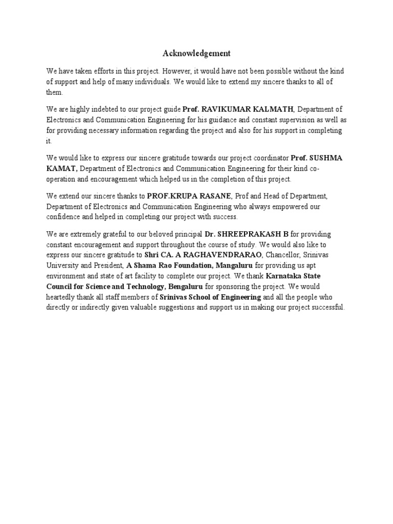 Acknowledgement: KAMAT, Department of Electronics and Communication ...