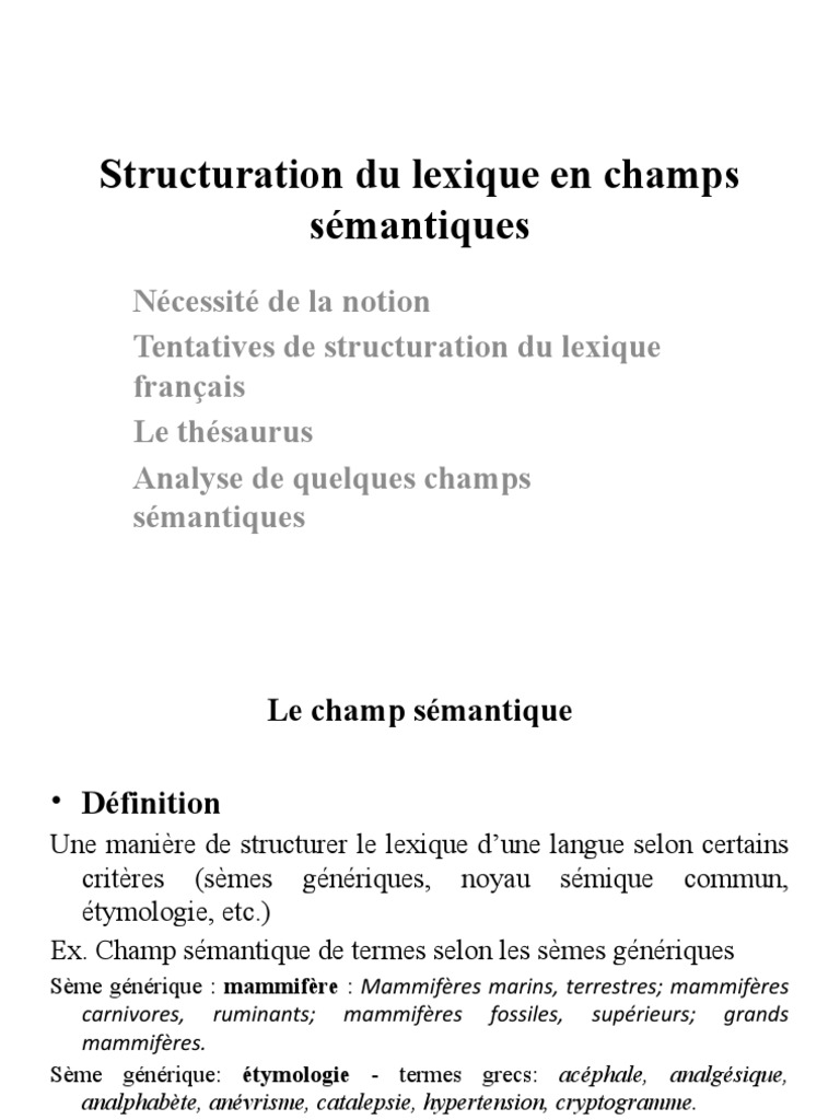 C6 - Structuration Du Lexique en Champs Sã©mantiques | PDF | Sémantique ...