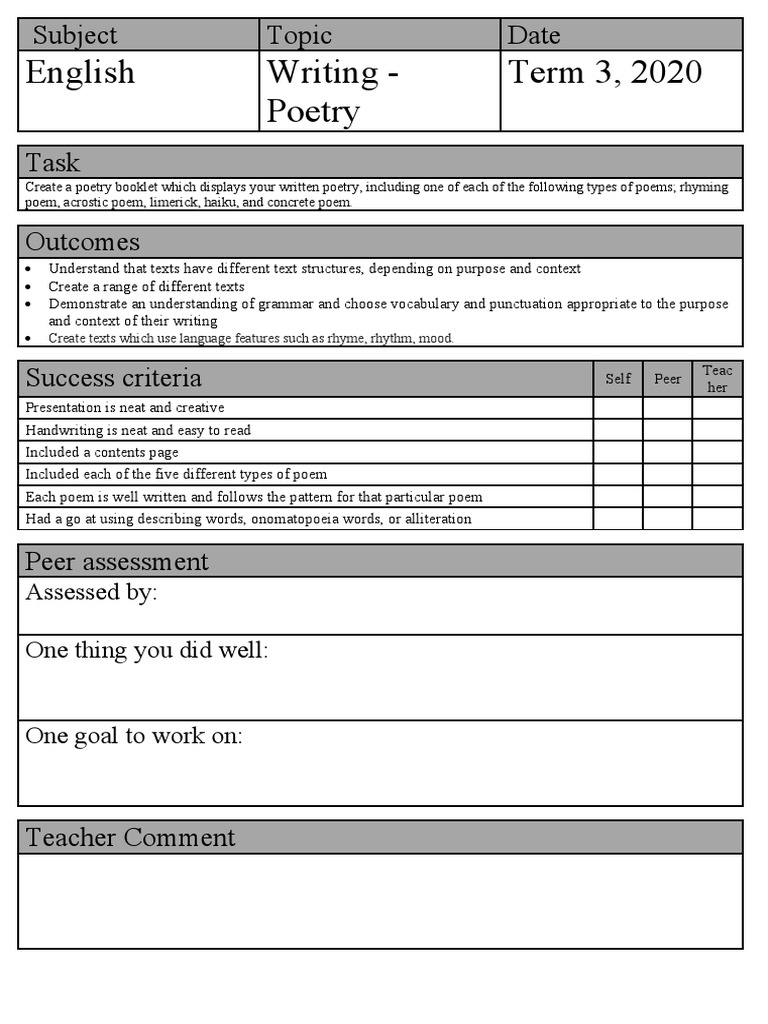 Poetry Booklet Creation Guide | PDF