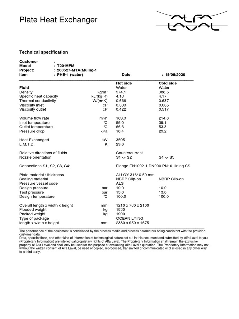 Tech Spec 200527-MTA (Mulia) - 1 (PHE-1) Water | PDF | Viscosity | Pressure