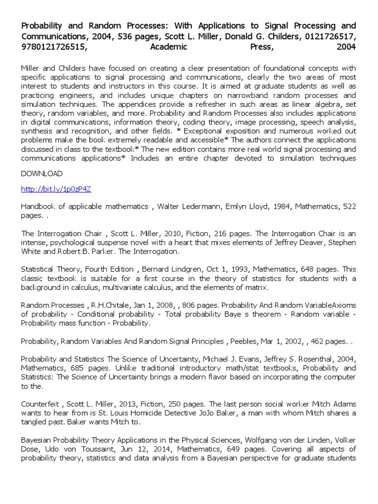 Probability and Random Processes With Applications To Signal Processing ...