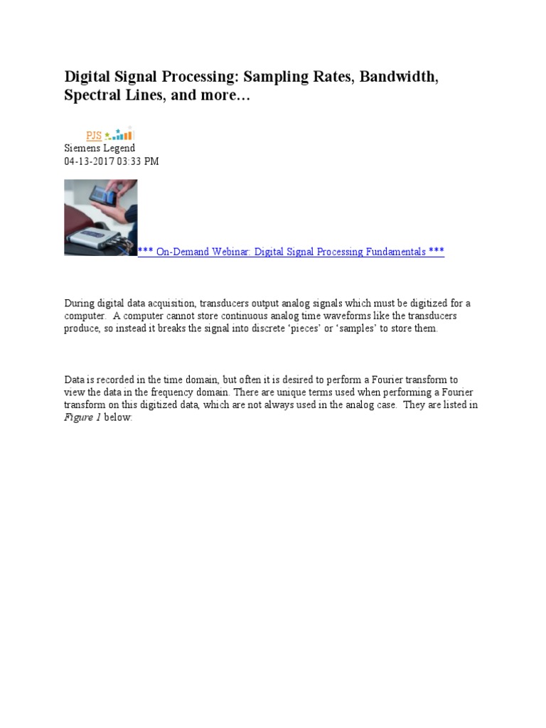 Digital Signal Processing Pdf Sampling Signal Processing Bandwidth Signal Processing