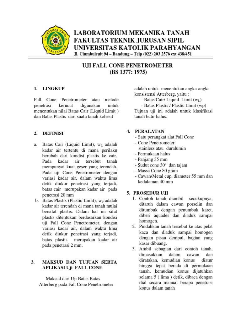 Uji Fall Cone Penetrometer Tanah | PDF