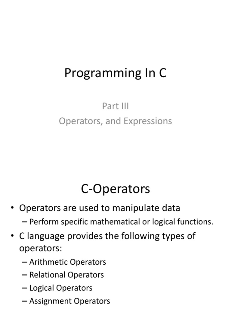 Programming in C: Operators, and Expressions | PDF | Theoretical ...