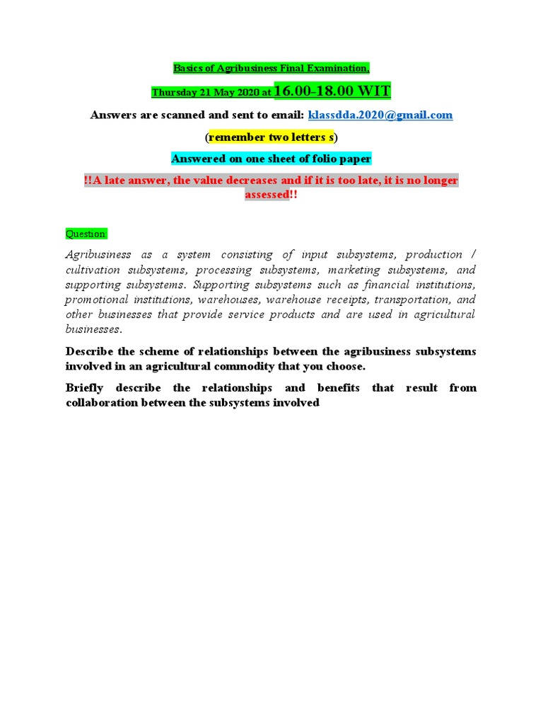 Basics of Agribusiness Final Examination | PDF | Business