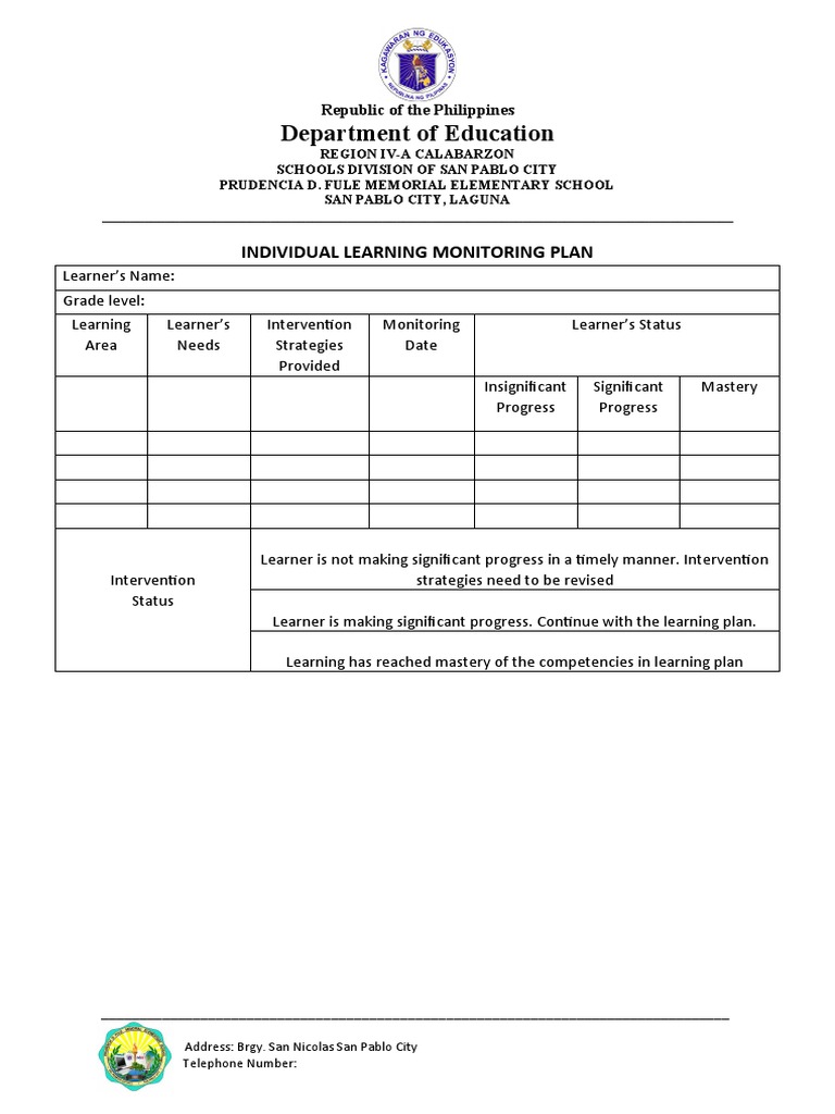 Individual Learning Monitoring Plan | PDF