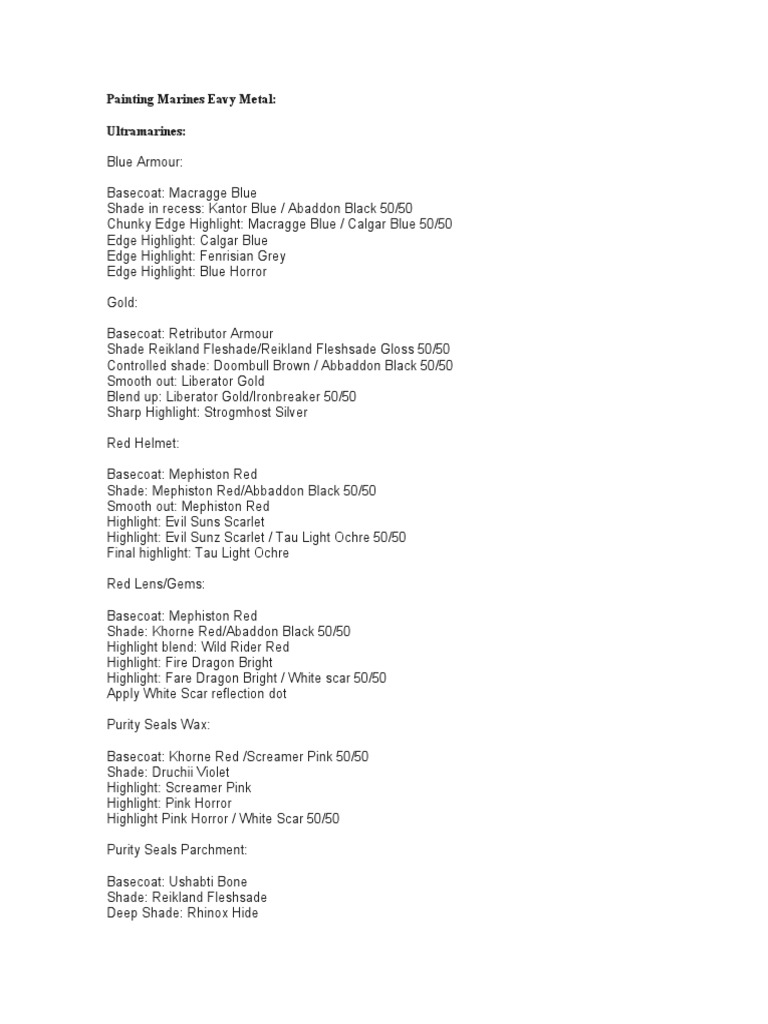 Eavy Metal Space Marine Recipes | PDF | Red | Artistic Techniques
