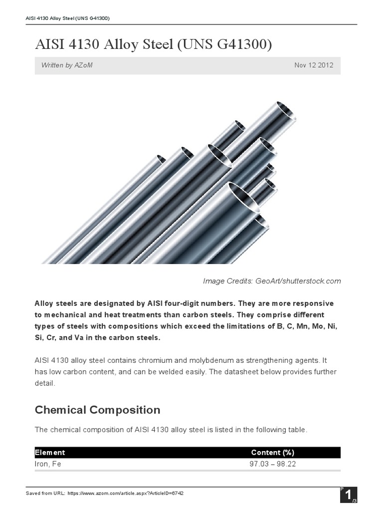 AISI 4130 Alloy Steel (UNS G41300) : Chemical Composition | PDF | Heat ...