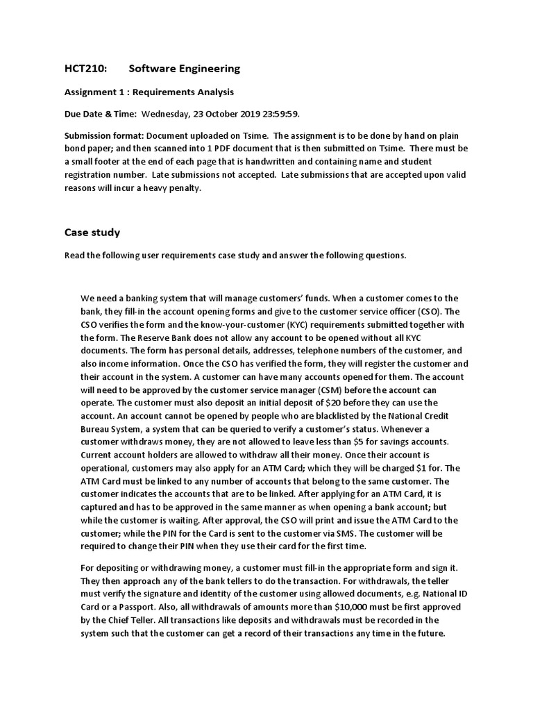 HCT210: Software Engineering: Assignment 1: Requirements Analysis | PDF | Use Case | Automated ...