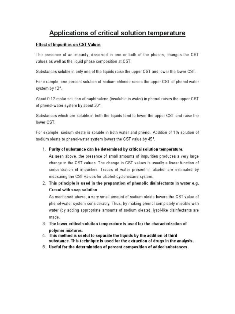 Applications of Critical Solution Temperature | PDF | Solution | Solubility
