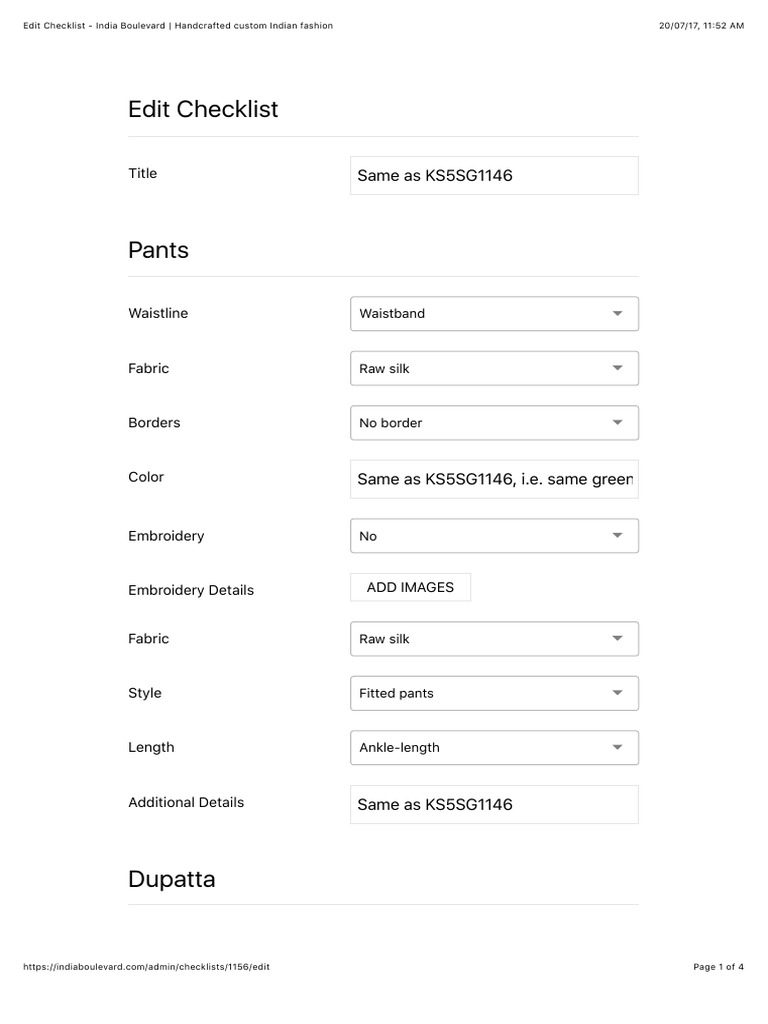 Edit Checklist - India Boulevard - Handcrafted Custom Indian Fashion ...