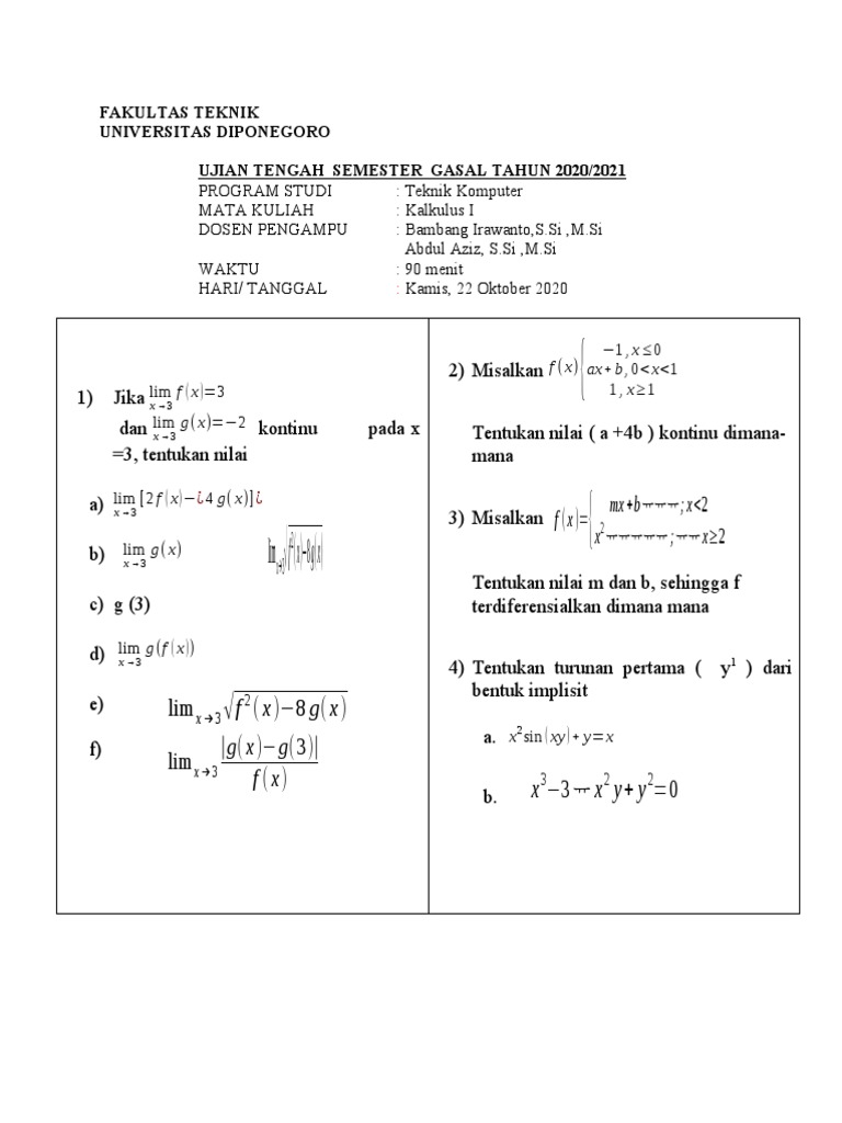 Uts Kalkulus I Teknik Komputer | PDF