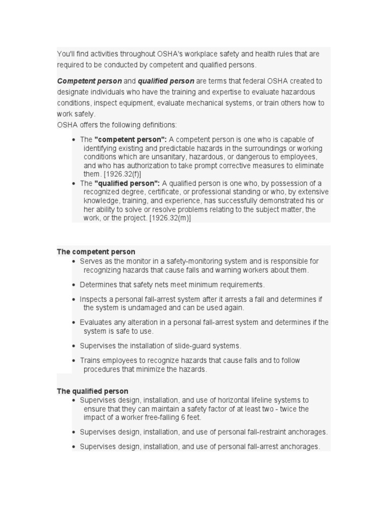Competent Vs Qualified | PDF | Occupational Safety And Health ...