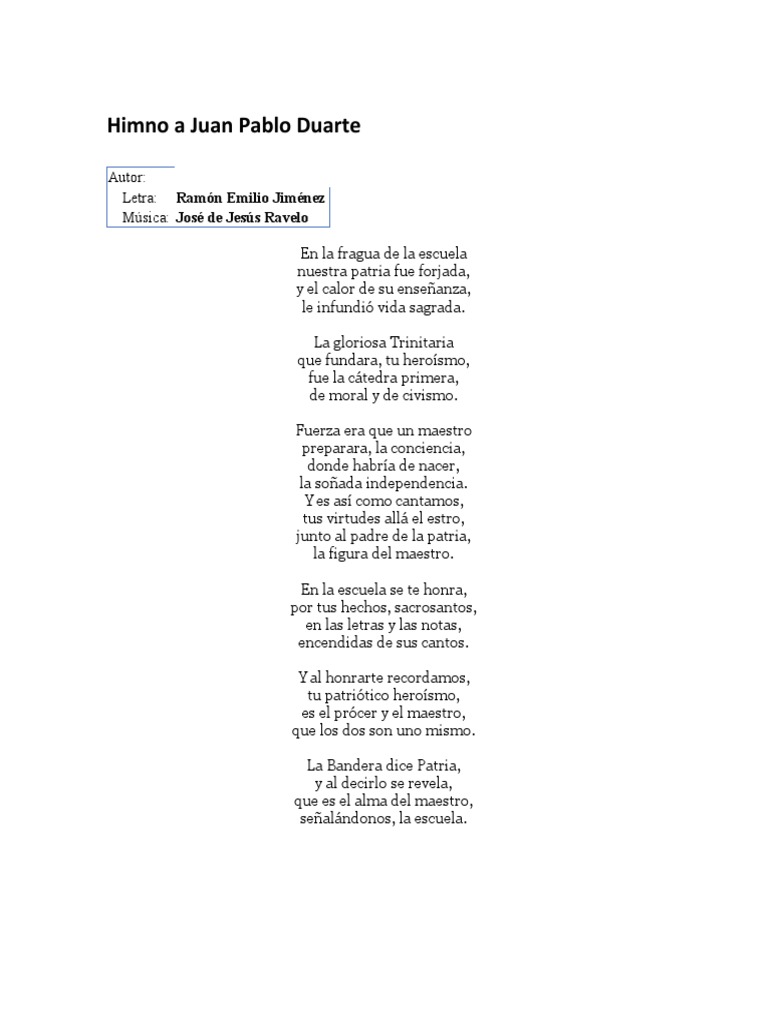 Himno A Juan Pablo Duarte | PDF