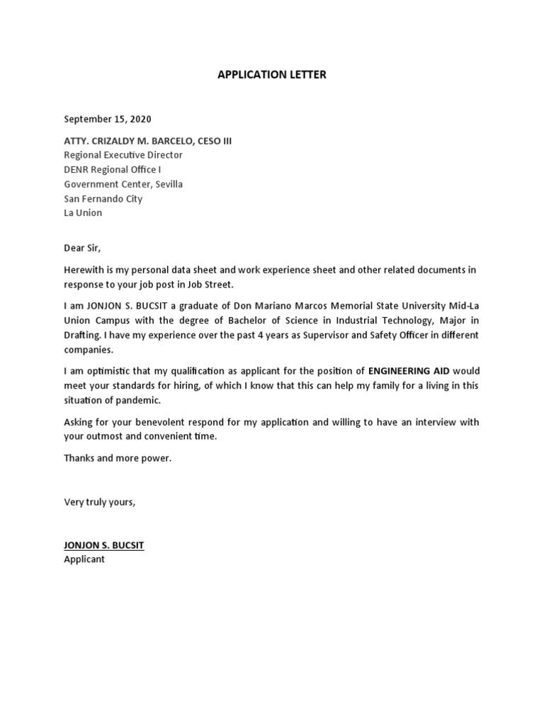 Application Letter: Atty. Crizaldy M. Barcelo, Ceso Iii | PDF