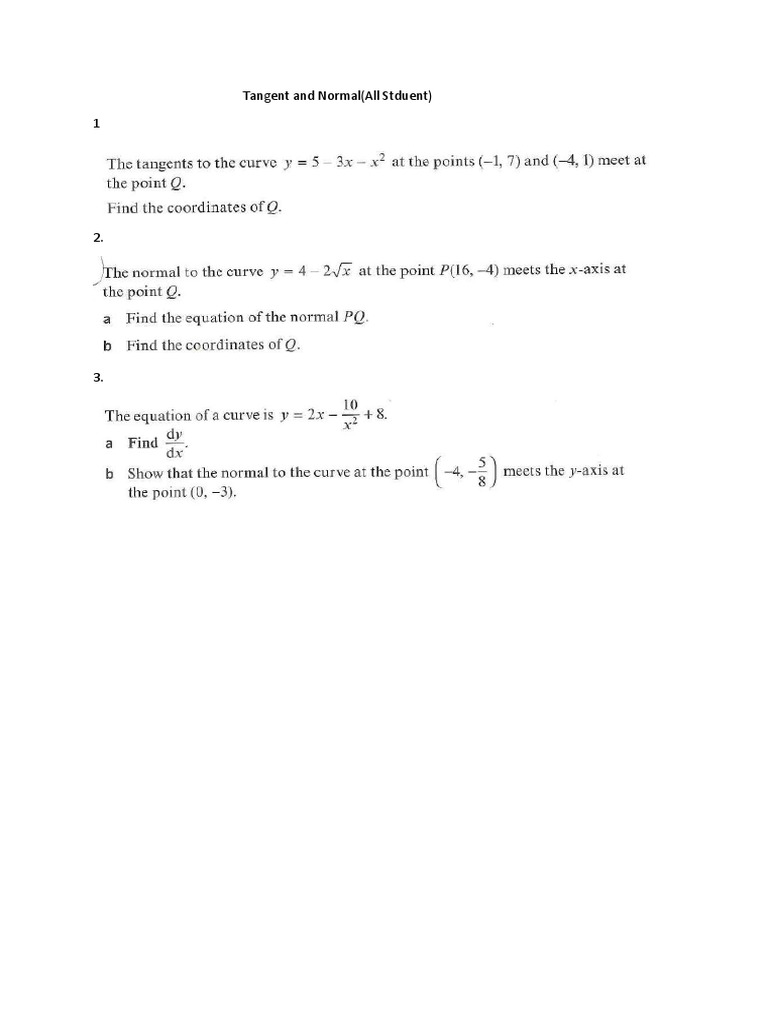 Tangent and Normal | PDF