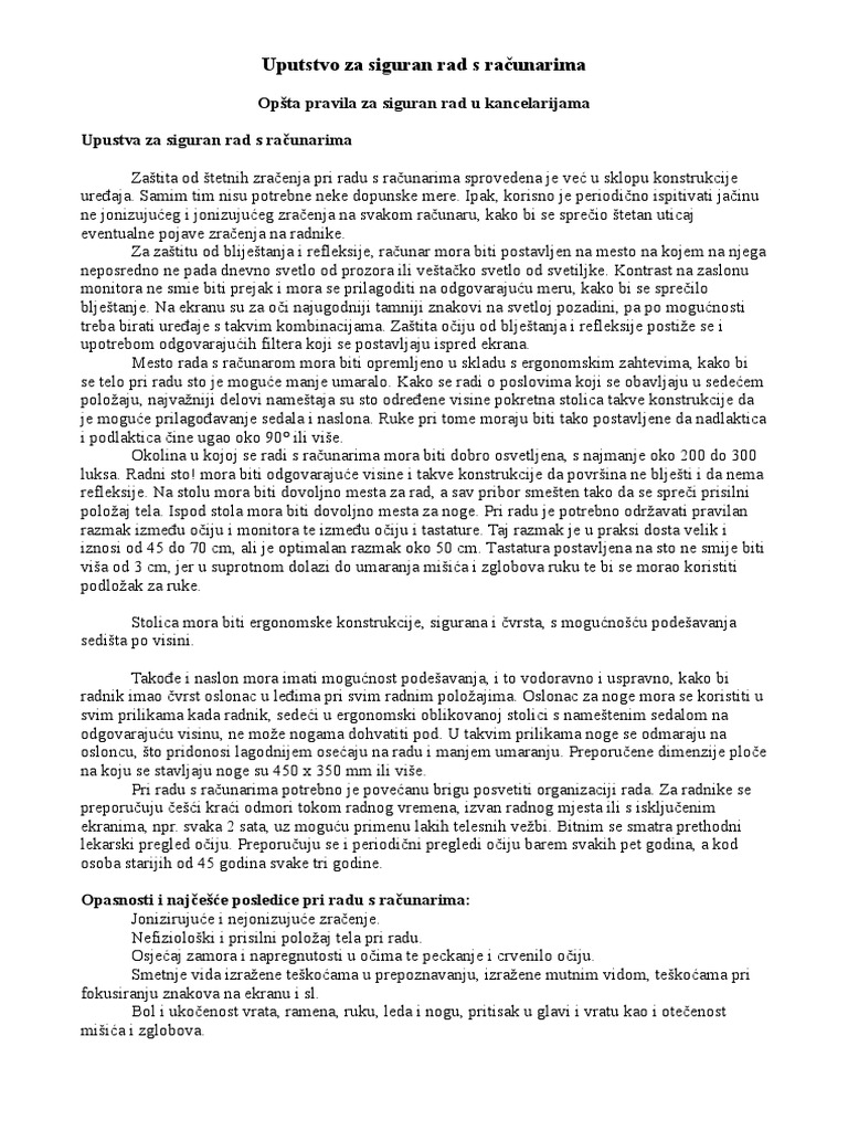 Upusto Za Bezbedan Rad Na Racunaru | PDF