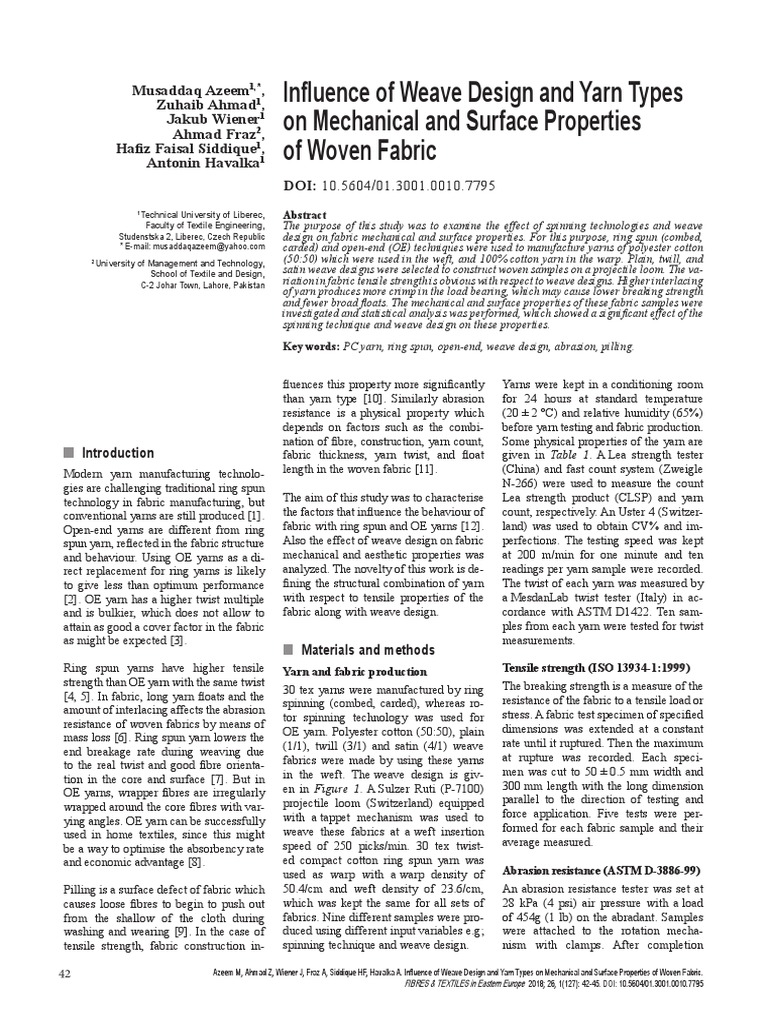 Weave Design & Yarn Impact on Fabric | PDF | Textiles | Weaving