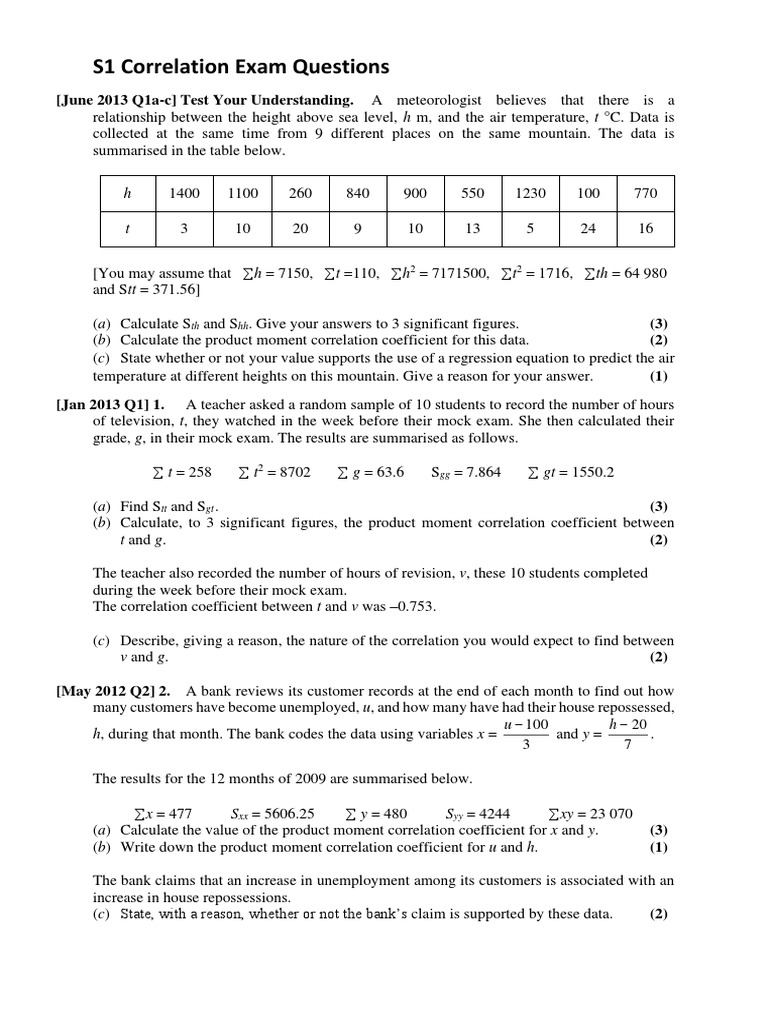 Correlation Exam Questions With Answers Pdf Correlation And Dependence Statistical Analysis