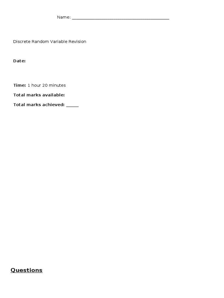 Discrete Random Variable Revision: An Analysis of Student Performance ...