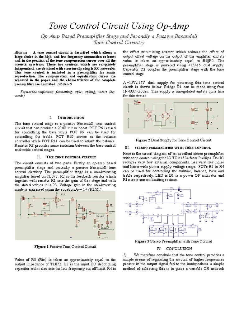 Tone Control Circuit Using Op-Amp | PDF | Amplifier | Operational Amplifier