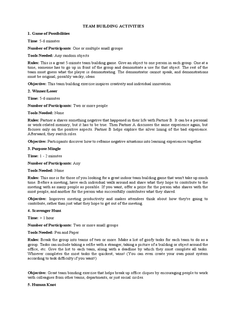 Team Building Activities | PDF | Simulation | Drawing