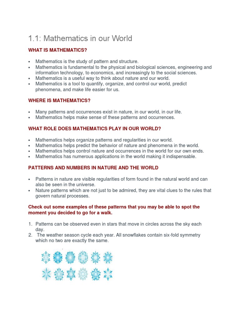 1.1: Mathematics in Our World | PDF | Pattern | Science