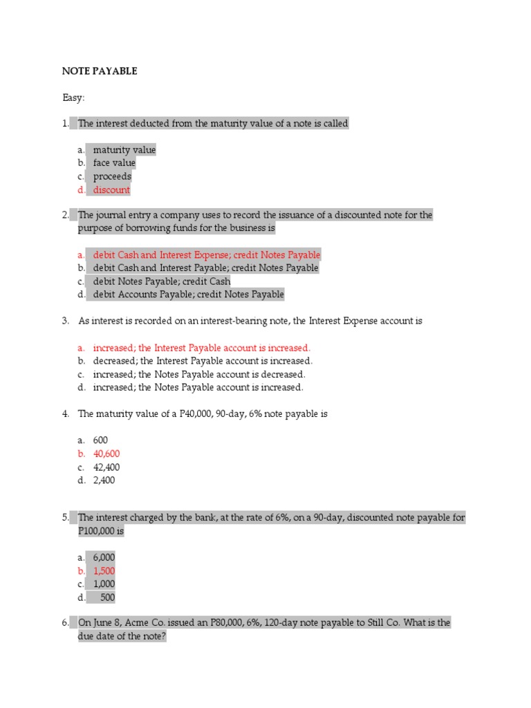 NOTE PAYABLE KEY TERMS | PDF | Refinancing | Debits And Credits